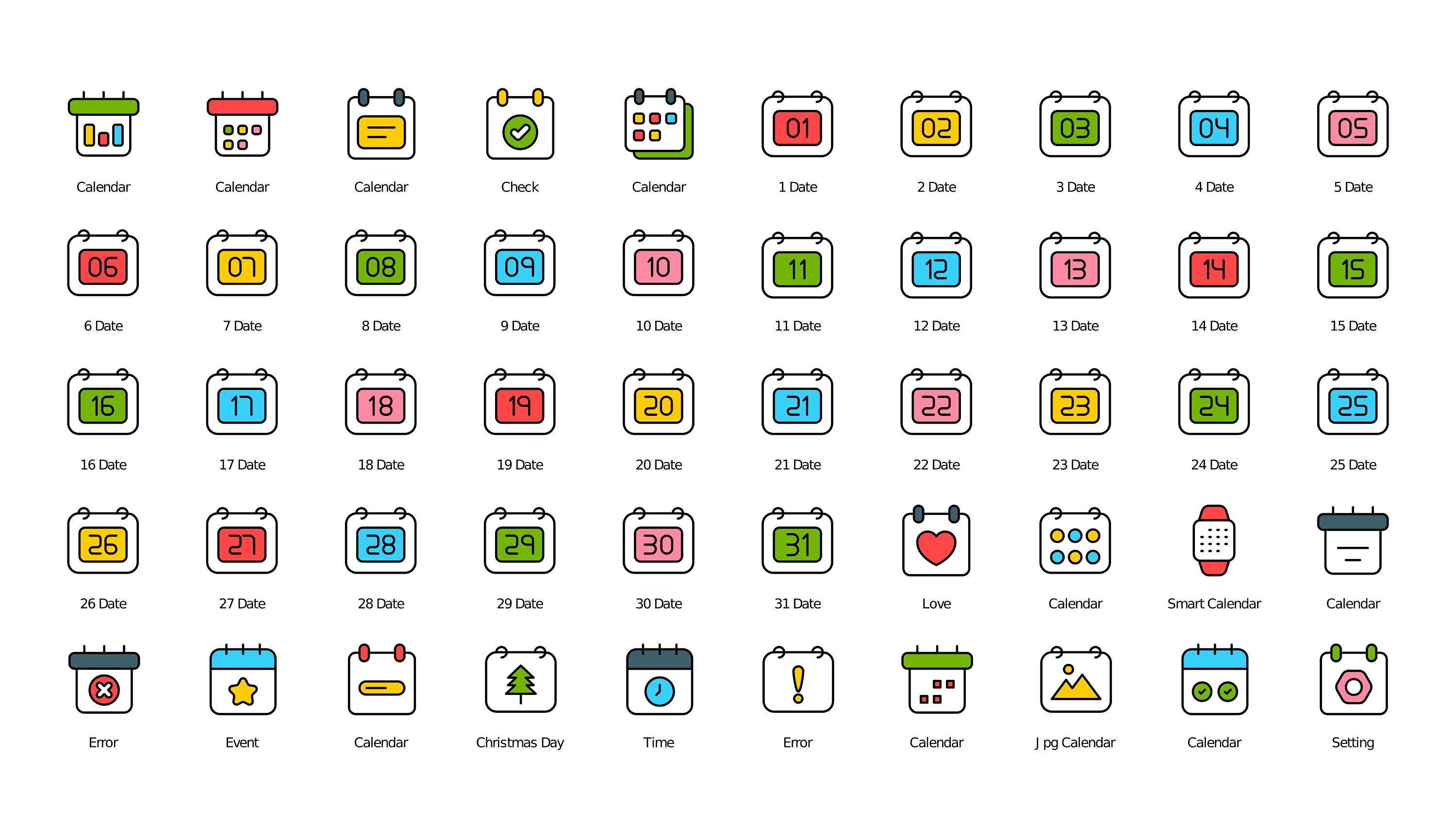 CALENDAR & DATE Color Icon Set Svg/ai - Etsy