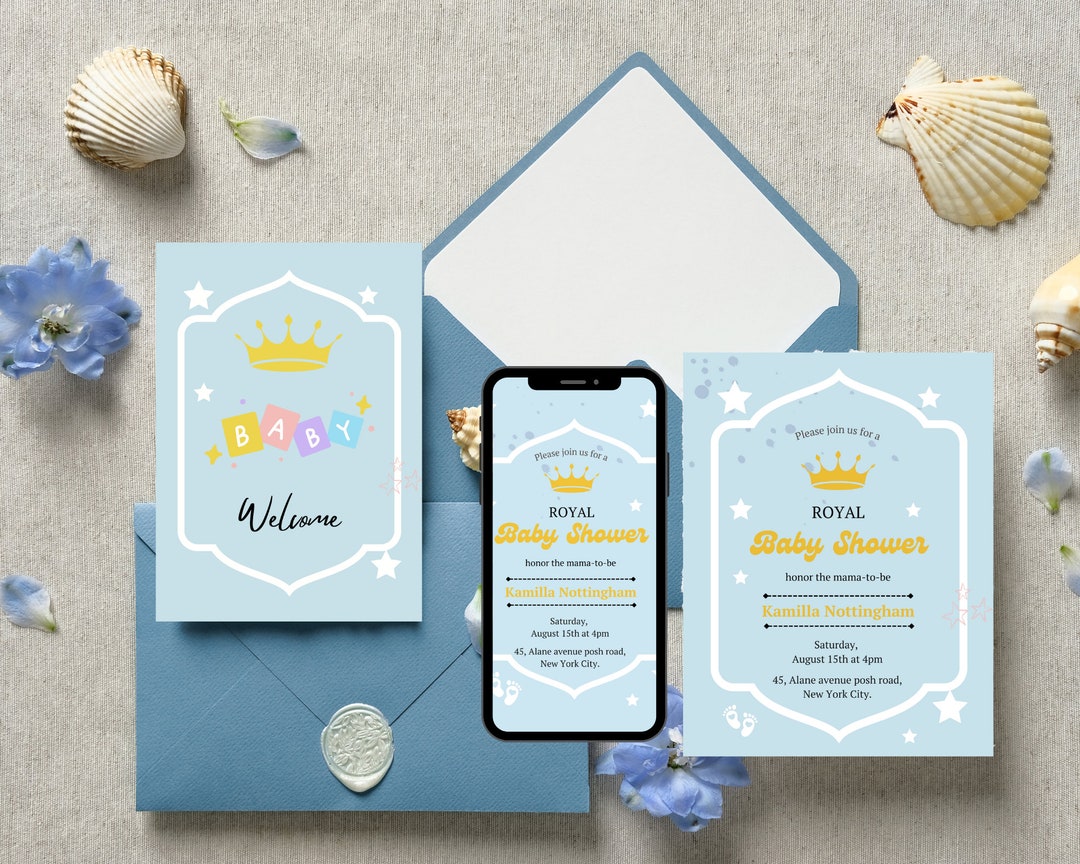Royal Baby Shower Invitation, Blue Card, Baby Shower Card, Baby Shower ...