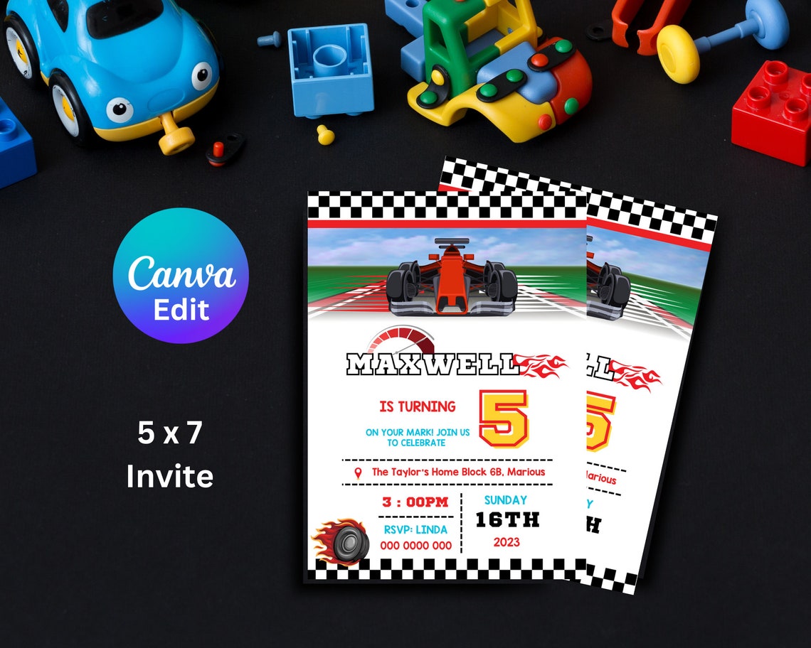 Fun Race Car Birthday Invite Editable Birthday Invite Wheels Birthday ...