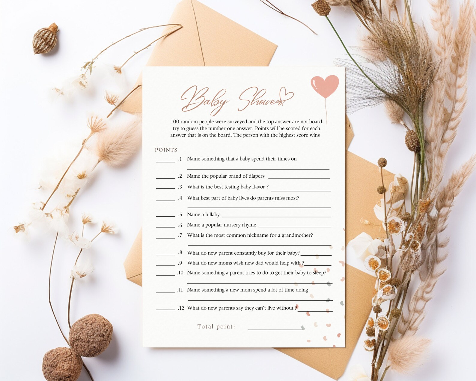 Biege Baby Shower Game Boho Baby Party Game Minimalist Question and ...