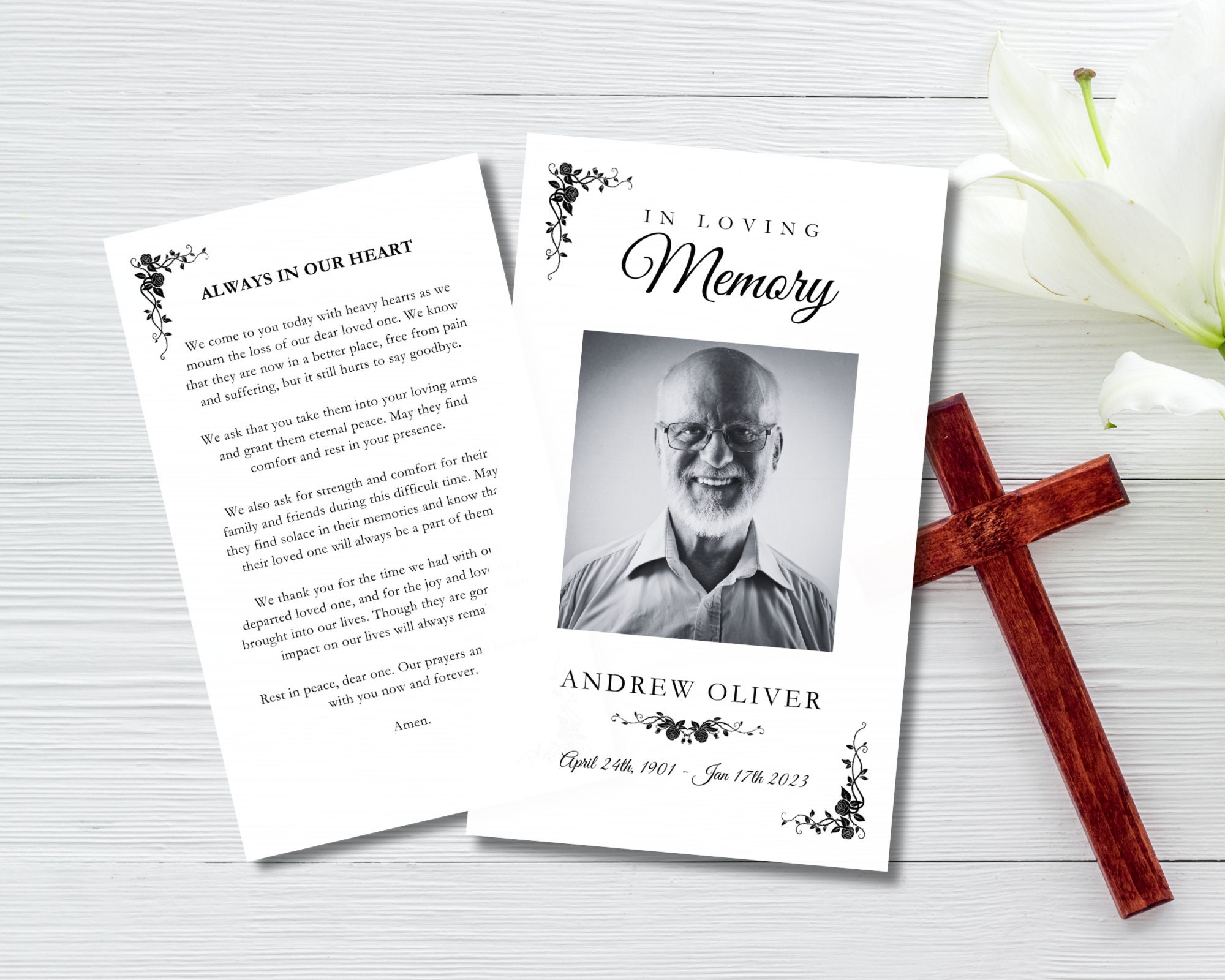 Minimalist Funeral Card Template Design Editable Funeral Prayer Card ...