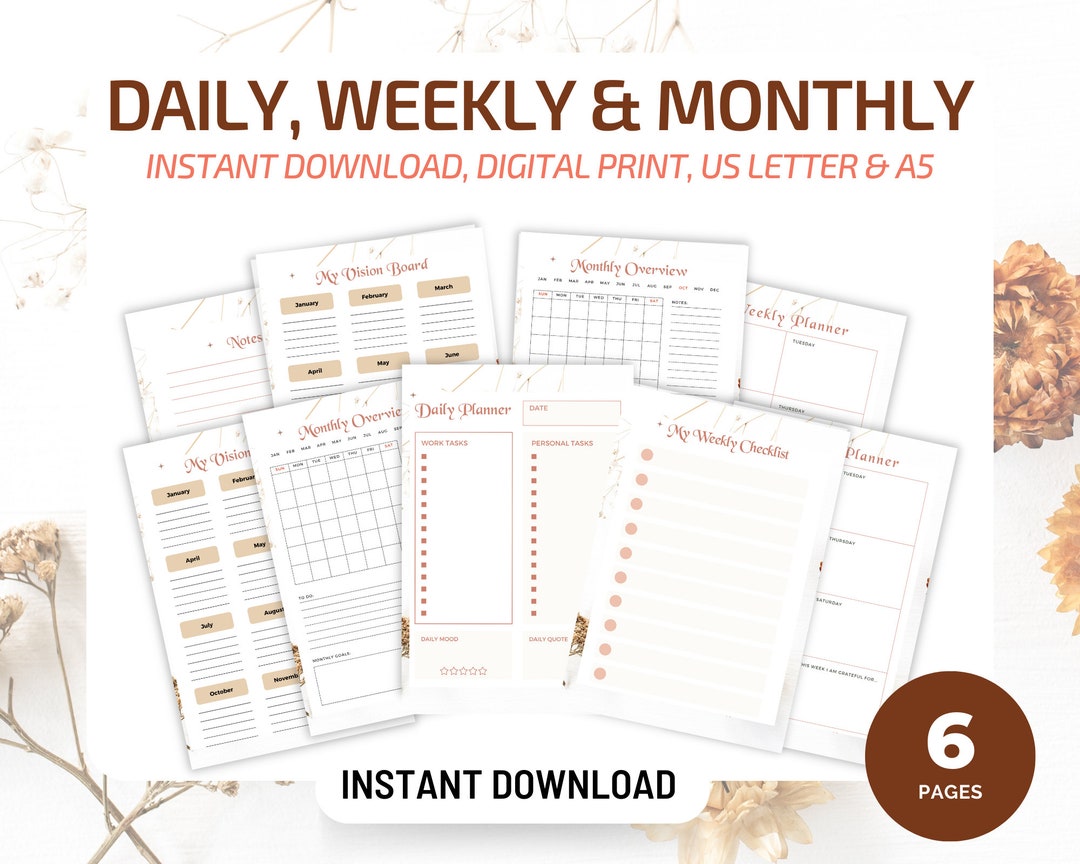Minimalist Daily Planner, Printable Planner, Weekly Planner, Planner ...