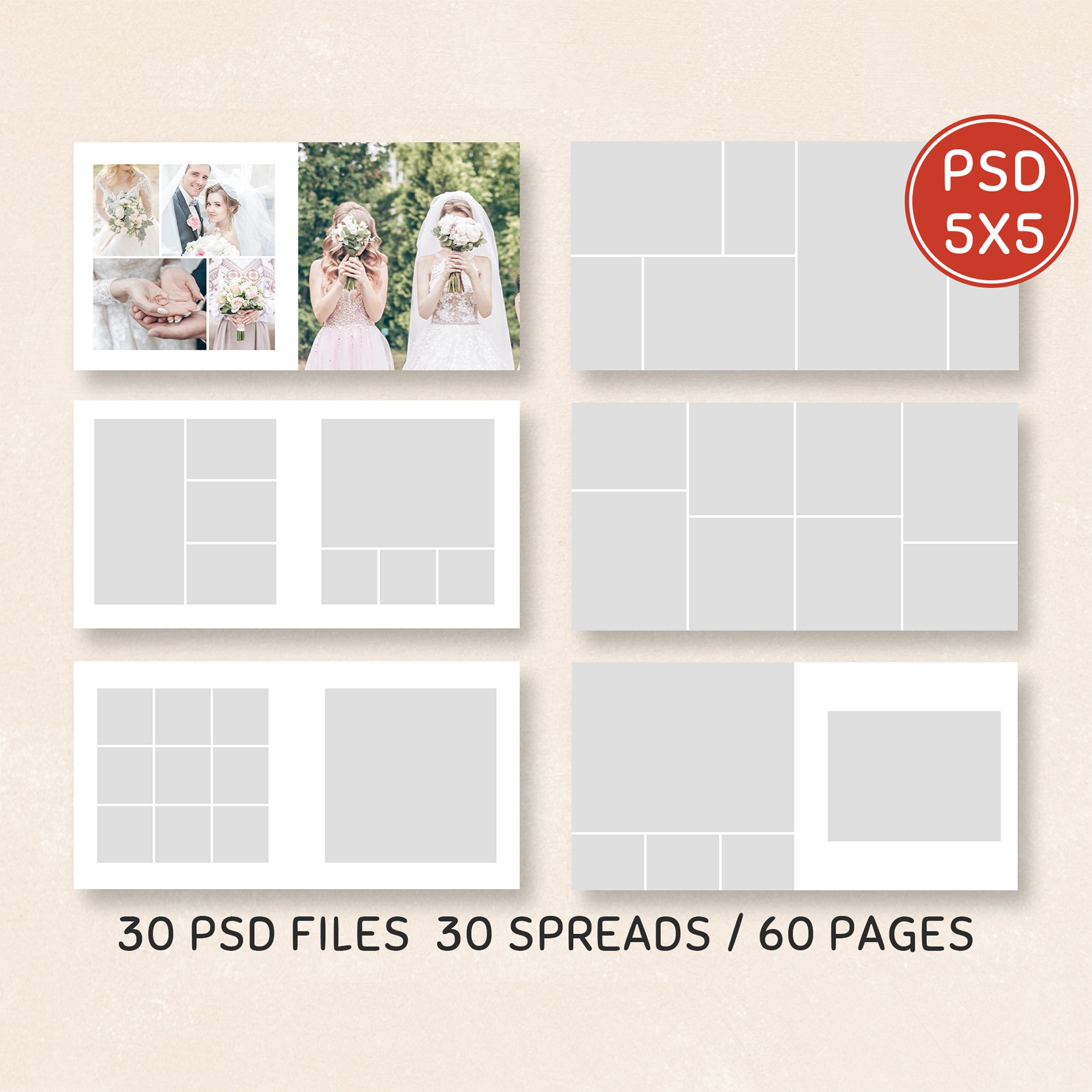 5x5 Photo Collage Template, Wedding Album Template, Photography ...