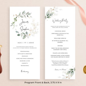 Wedding Simple Program Template,wedding Plan Cards, Modern Wedding ...