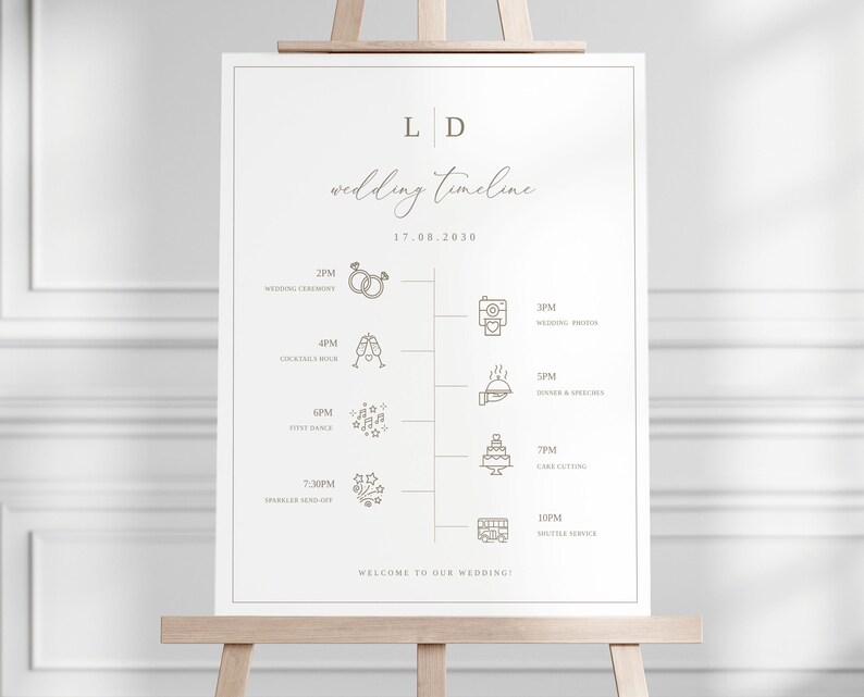 Monogram and Border Wedding Timeline Board Template Simple - Etsy