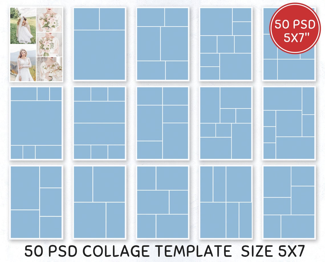 50 5x7 Photo collage template landscape & portrait templates | Etsy