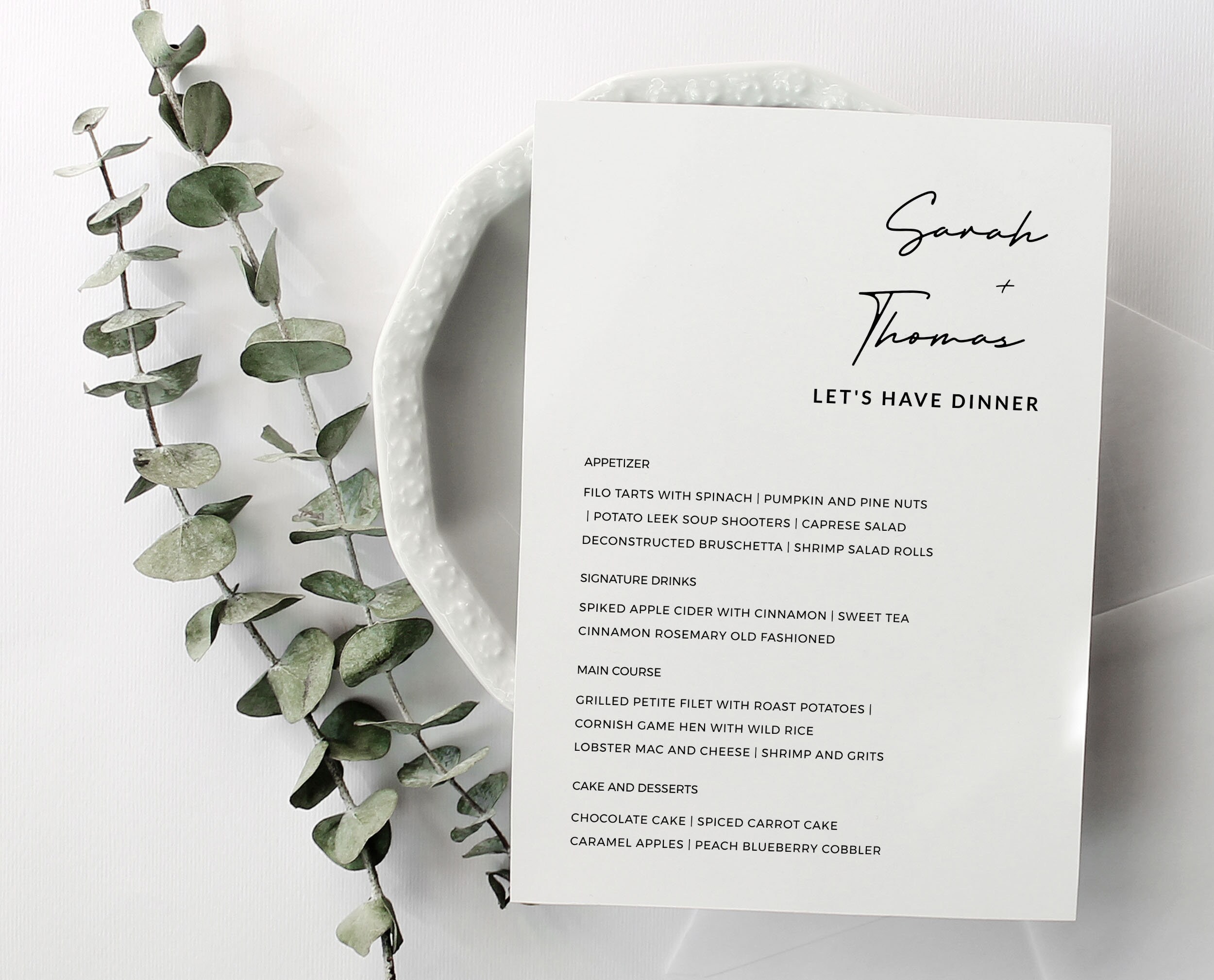 Minimal Script Wedding Menu Card Template, Simple Wedding Menu Card ...