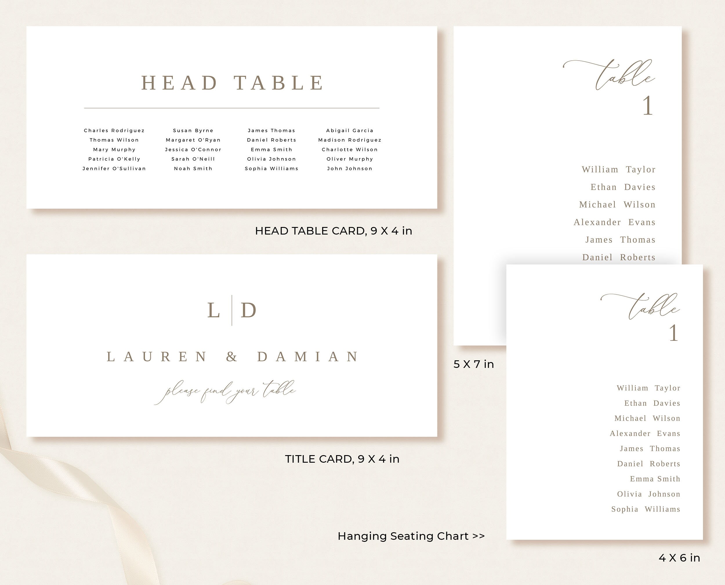 Monogram and Border Hanging Seat Cards, Wedding Seating Chart Cards ...