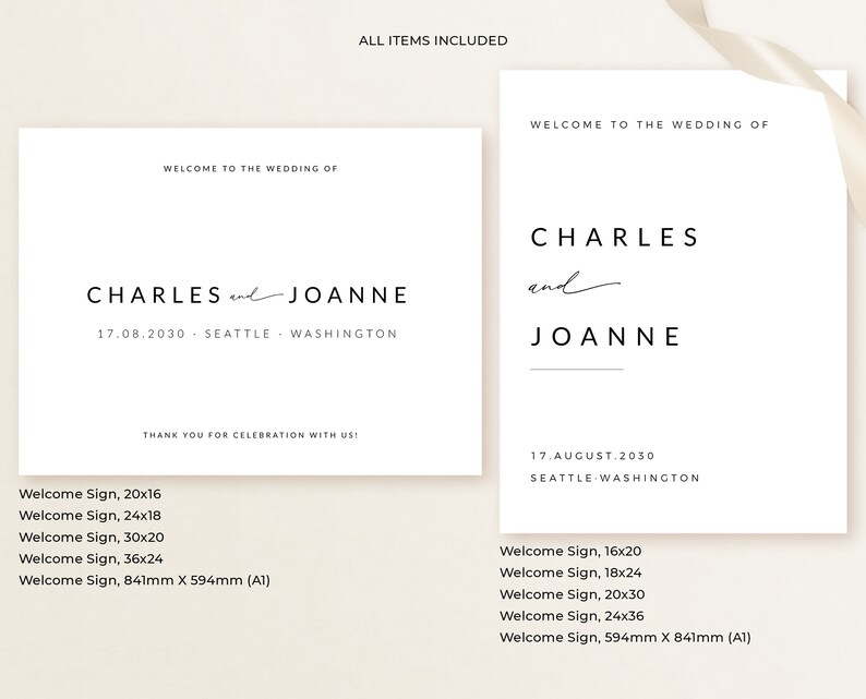 Minimal Modern Wedding Welcome Sign, Simaple Welcome Sign Template ...