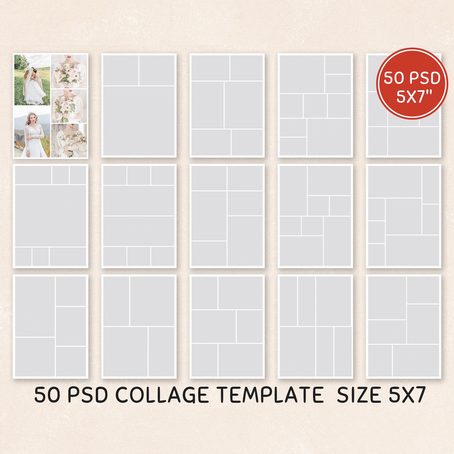 50 5x7 Photo Collage Template Landscape & Portrait Templates Photo ...