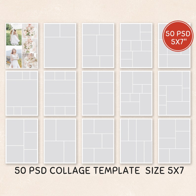 50 5x7 Photo Collage Template Landscape & Portrait Templates Photo ...