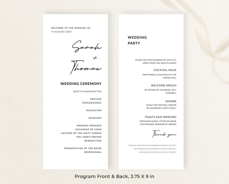 Minimal Script Wedding Program Template Simple Wedding Plan - Etsy