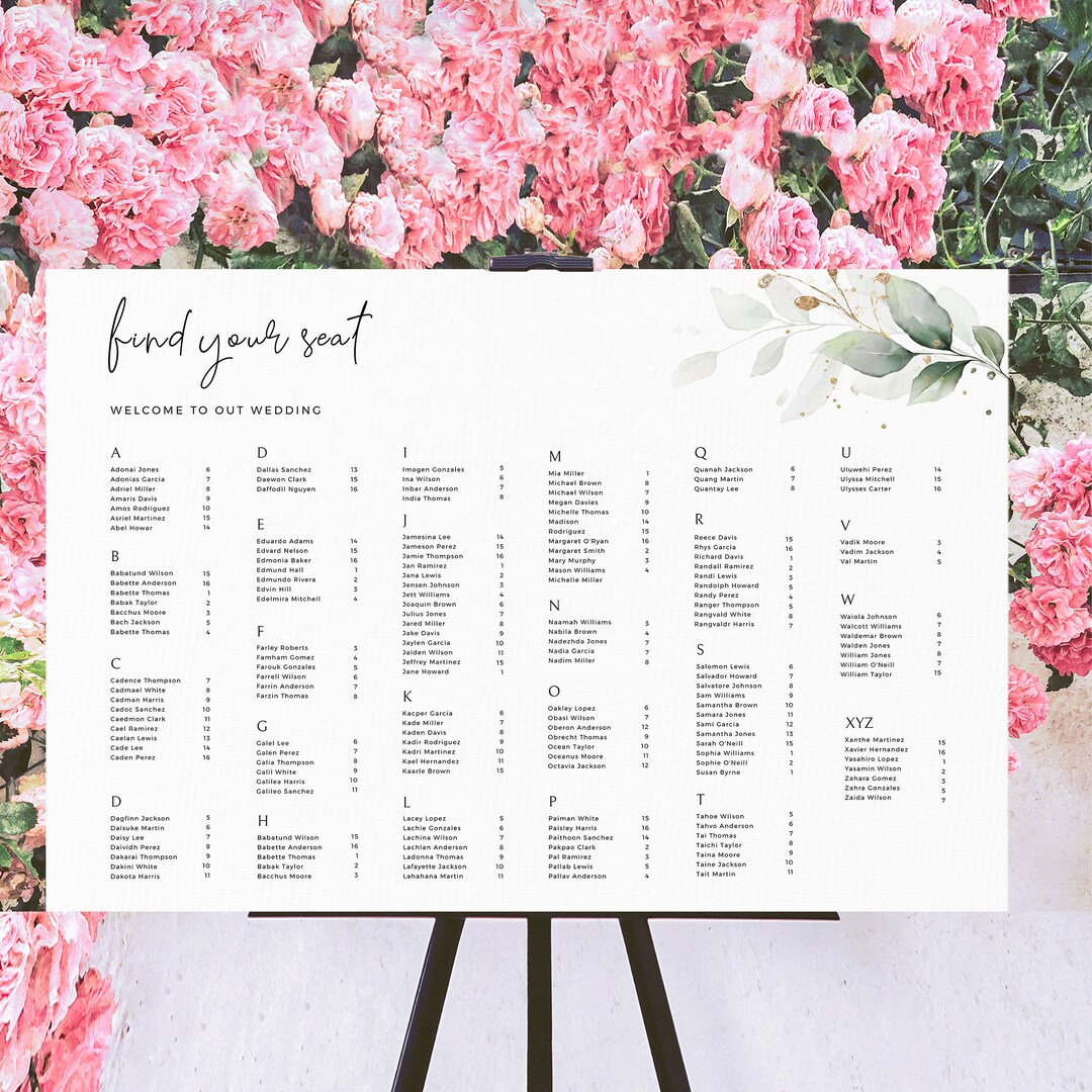 Wedding Simple Seating Chart, Alphabetical Seating Chart Poster, Dinner ...