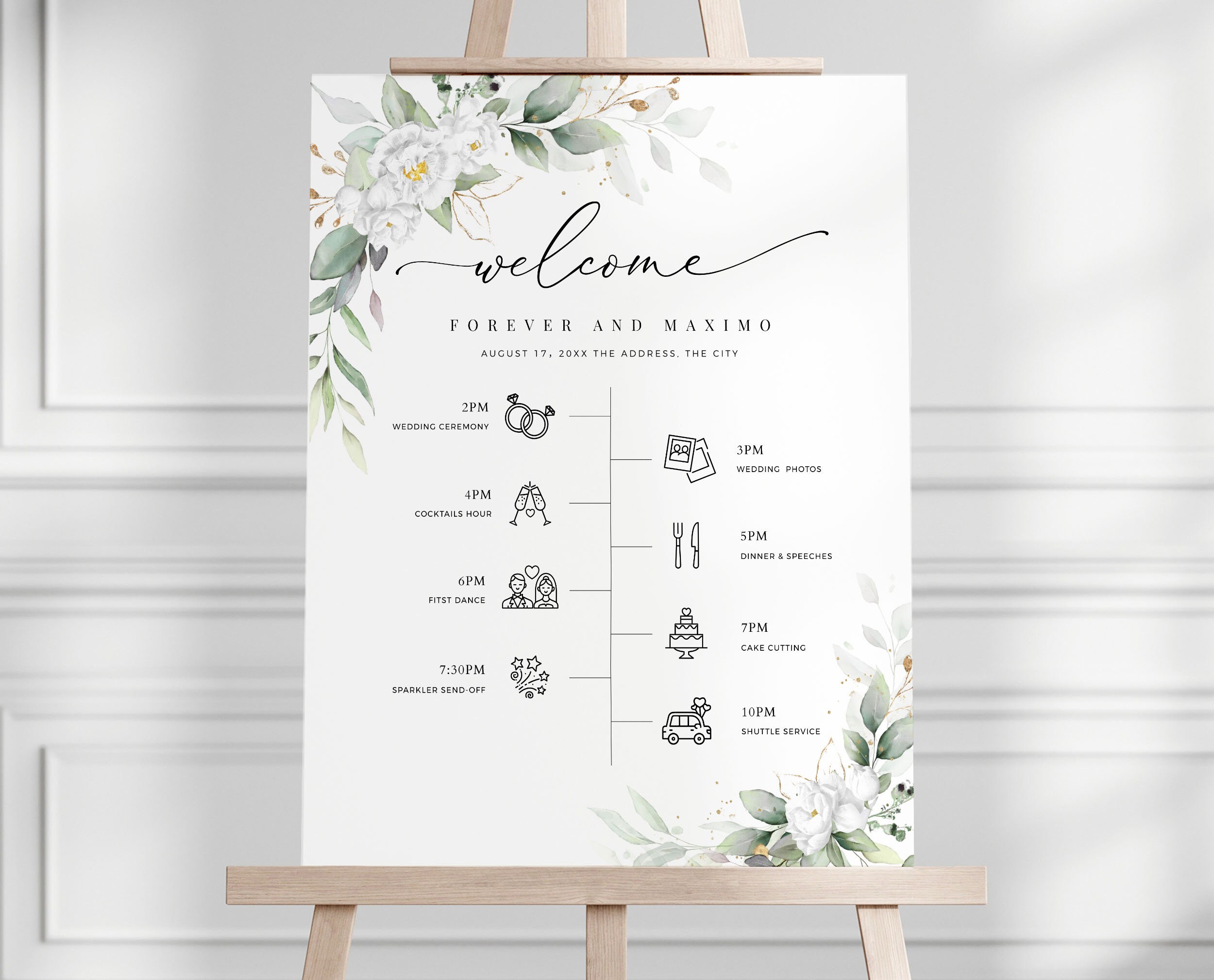 White Rose Wedding Timeline Sign Templateeditable Wedding - Etsy