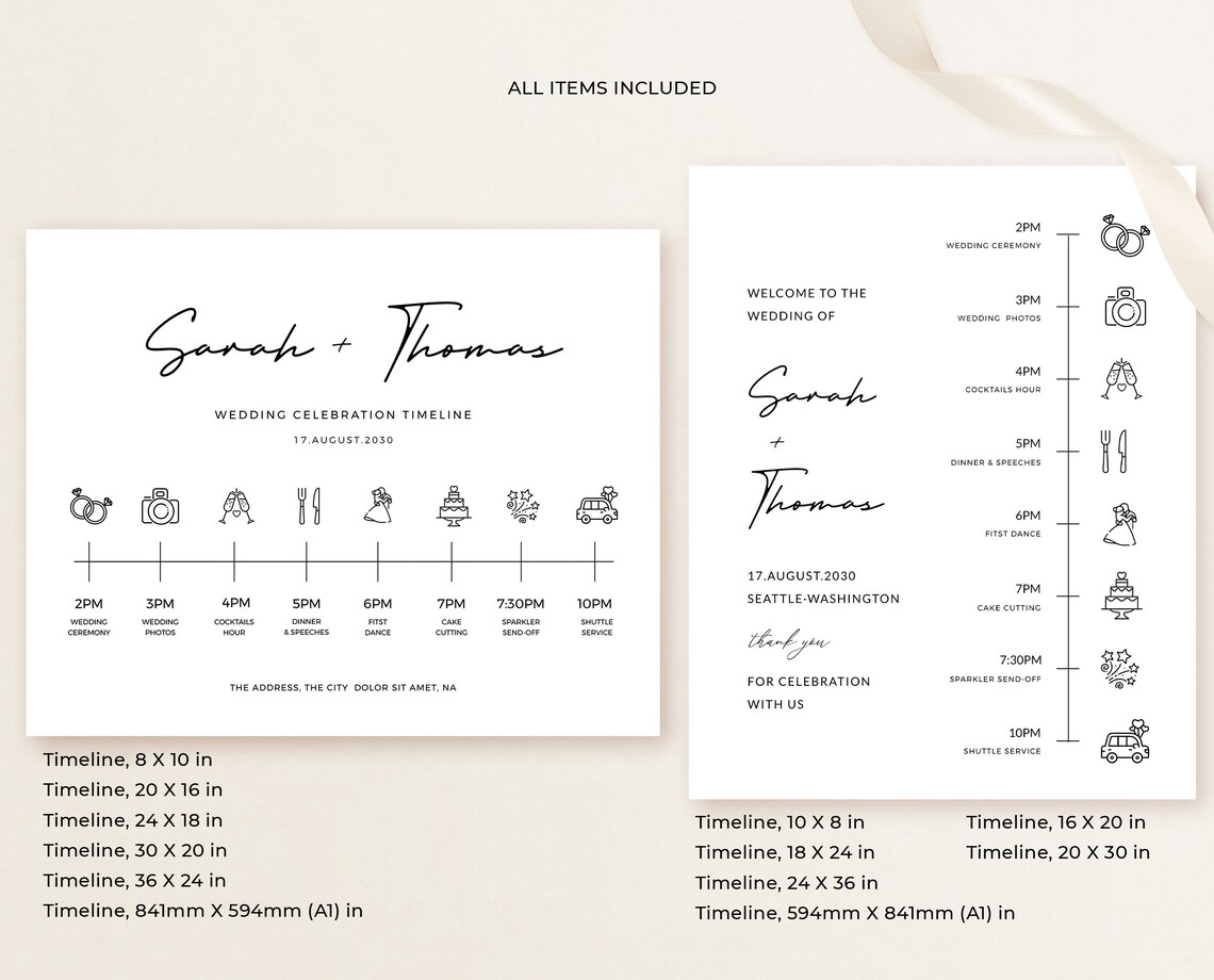 Minimal Script Wedding Timeline Board Template Simple Wedding - Etsy
