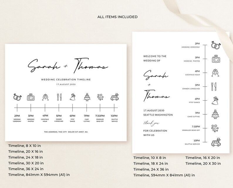 Minimal Script Wedding Timeline Board Template Simple Wedding - Etsy