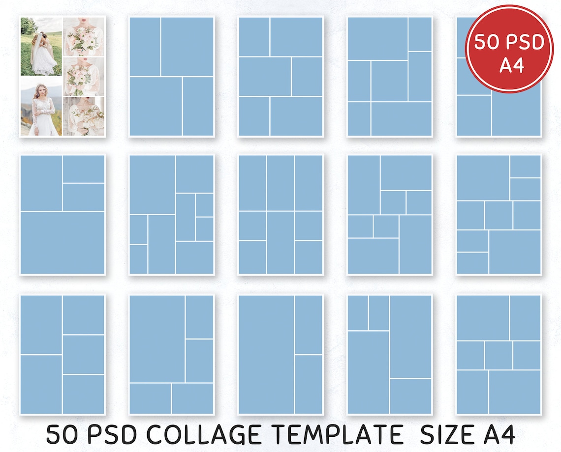 50 A4 Photo collage Template Wedding Photo Collage Template | Etsy