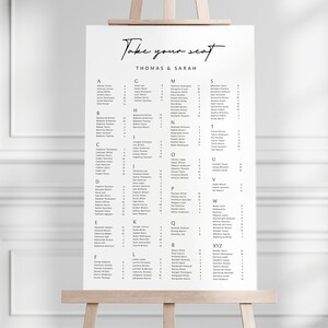 Minimal Script Wedding Seating Chart, Alphabetical Seating Chart Poster ...