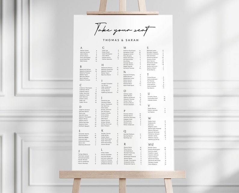 Minimal Script Wedding Seating Chart Alphabetical Seating - Etsy