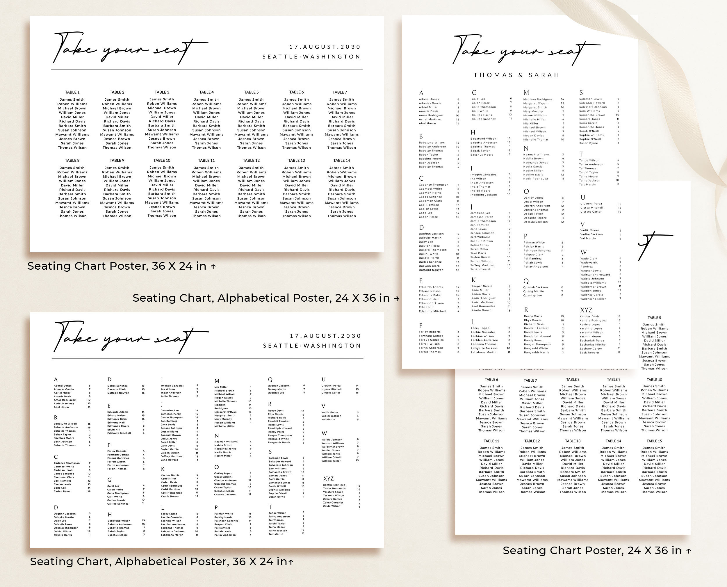 Minimal Script Wedding Seating Chart Alphabetical Seating - Etsy