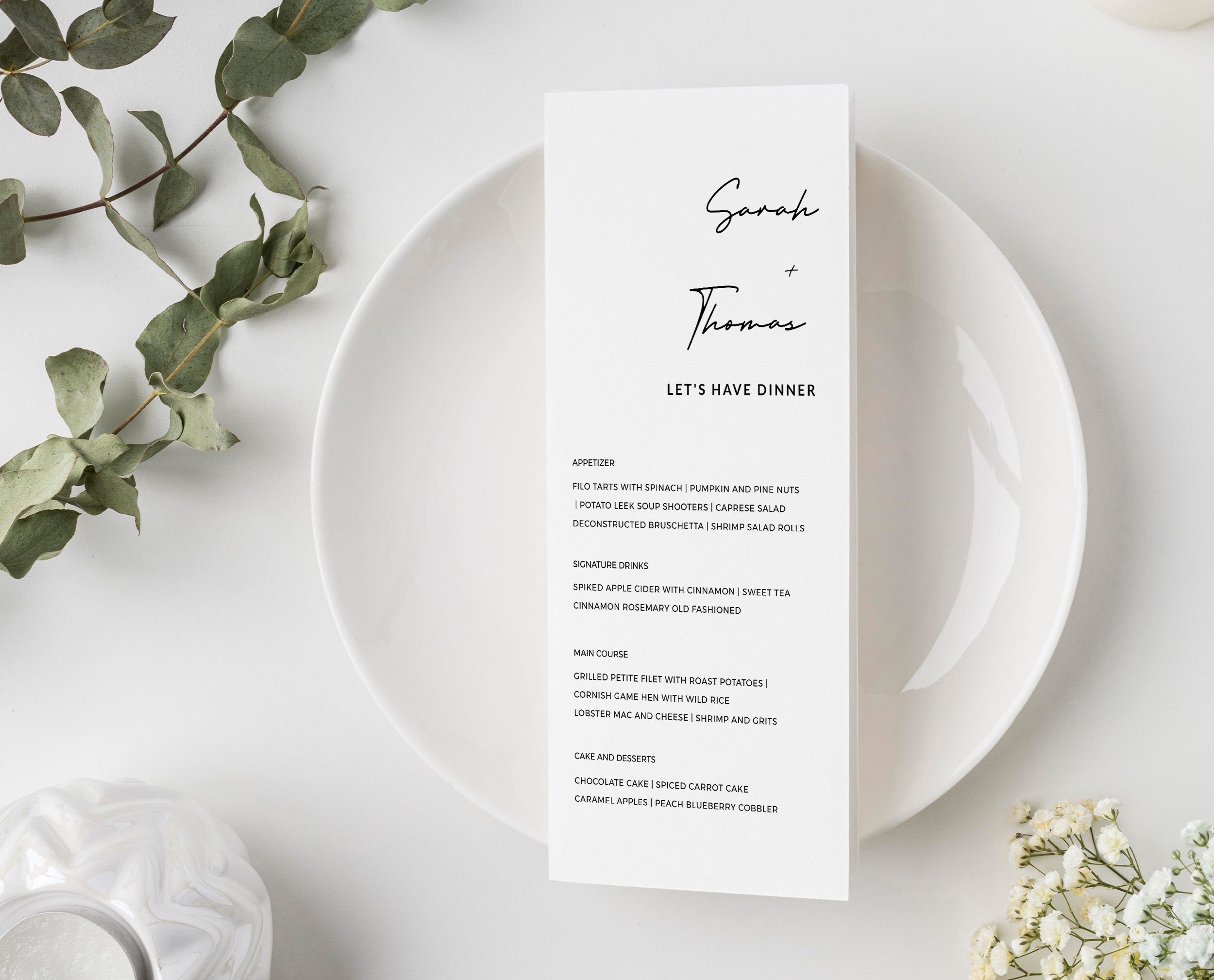 Minimal Script Wedding Menu Card Template, Simple Wedding Menu Card ...