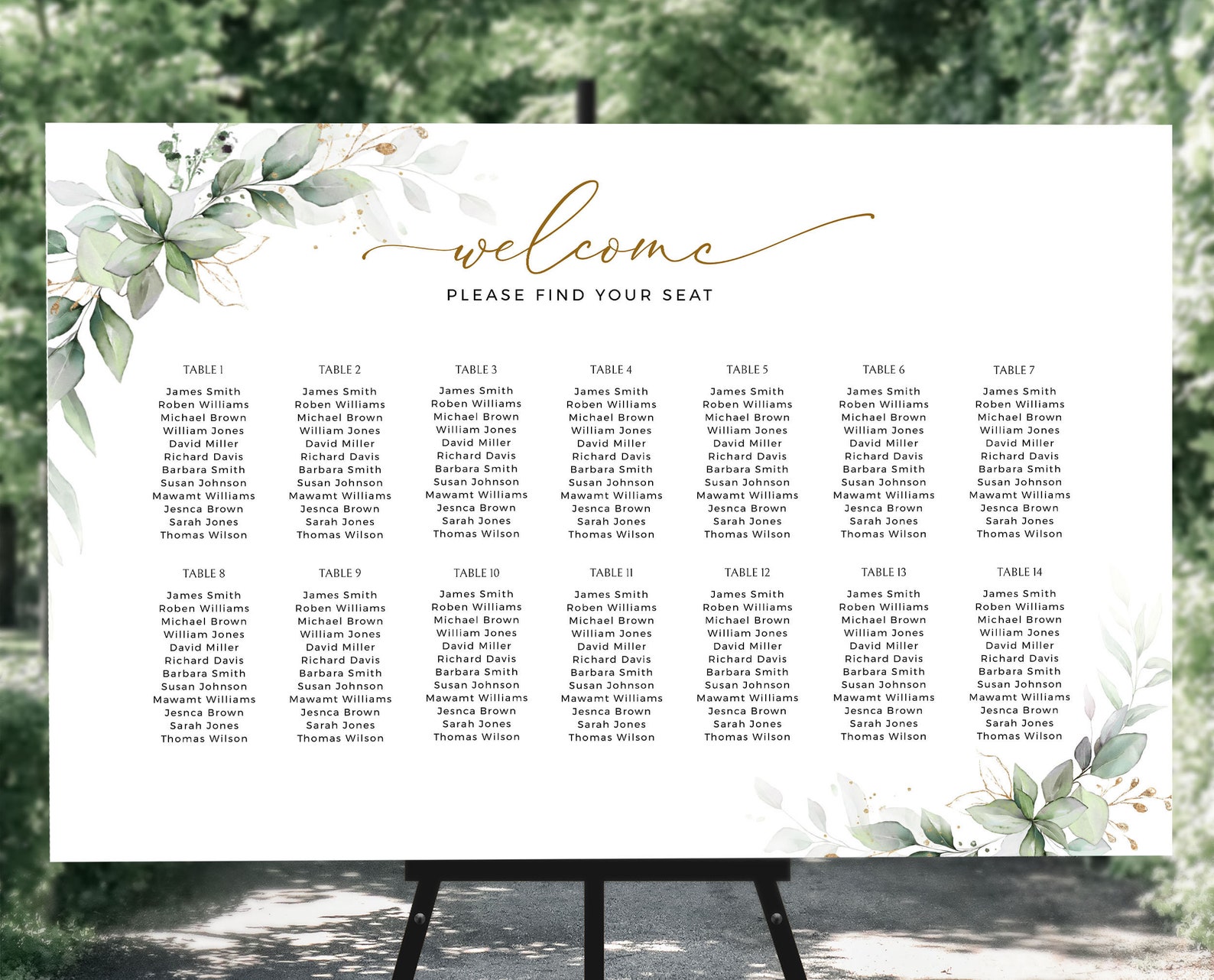 Alphabetical Wedding Seating Chart Template, Printable Wedding Seating ...