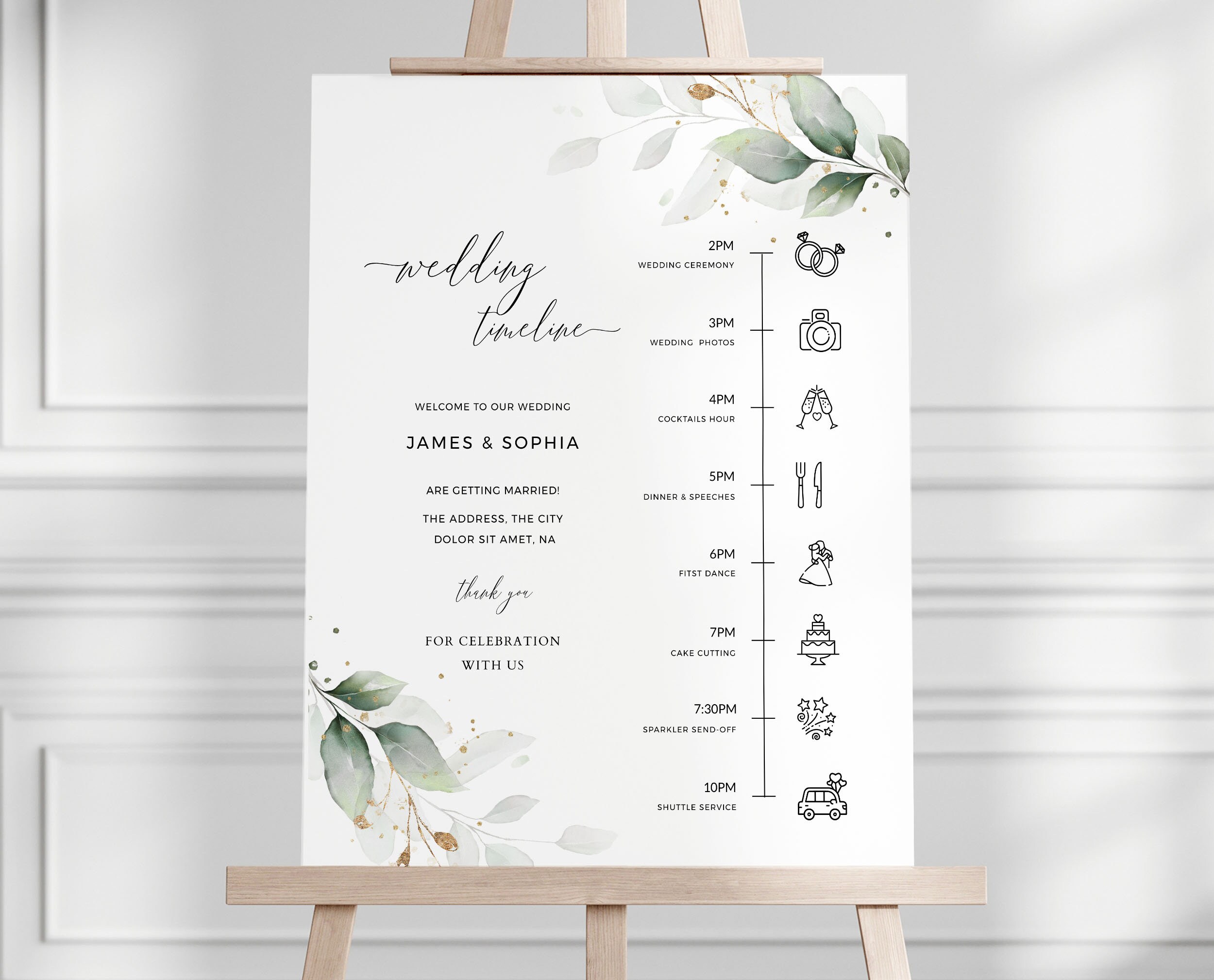 Wedding Simple Timeline Board Template, Modern Order of Events Sign ...
