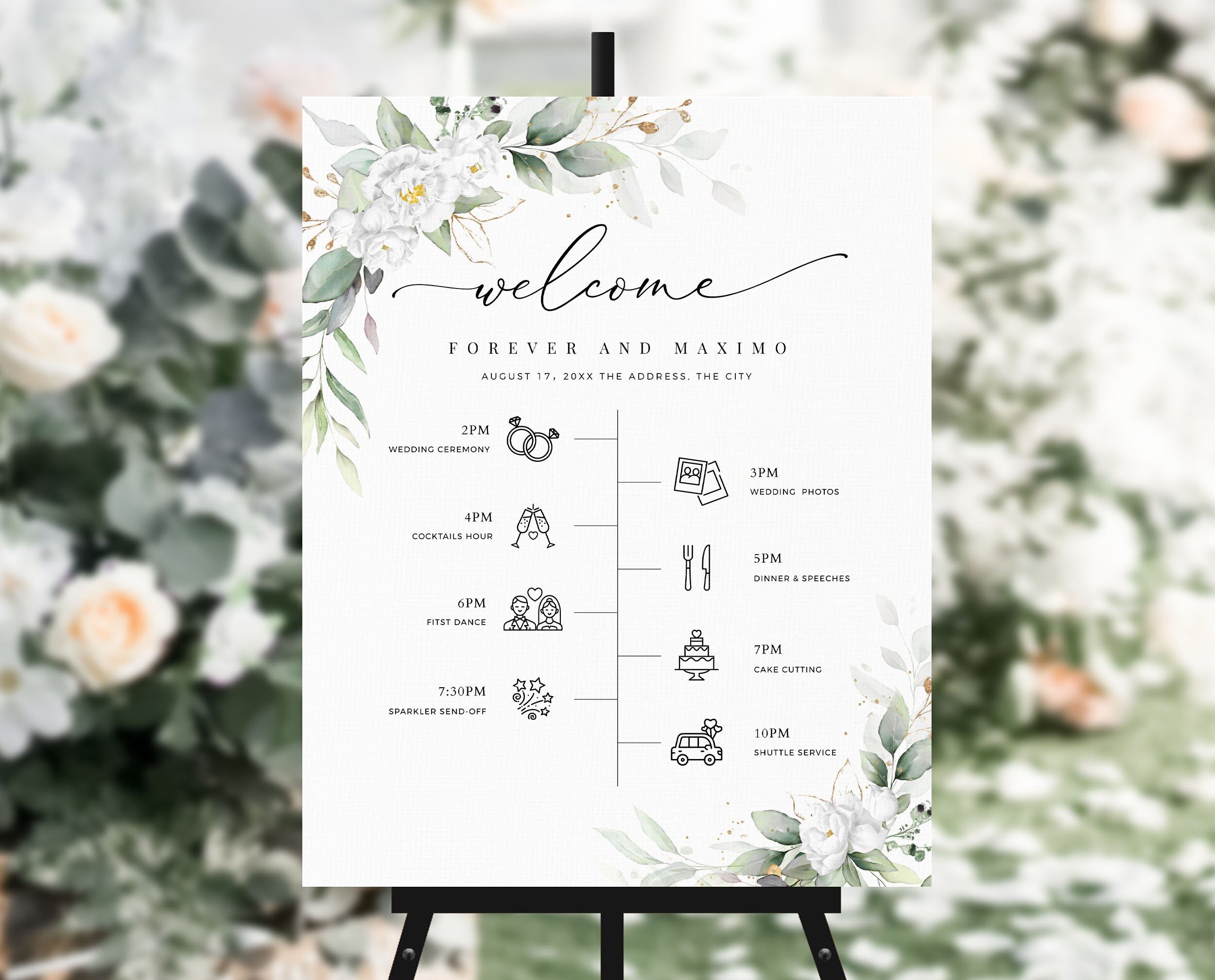 White Rose Wedding Timeline Sign Templateeditable Wedding - Etsy