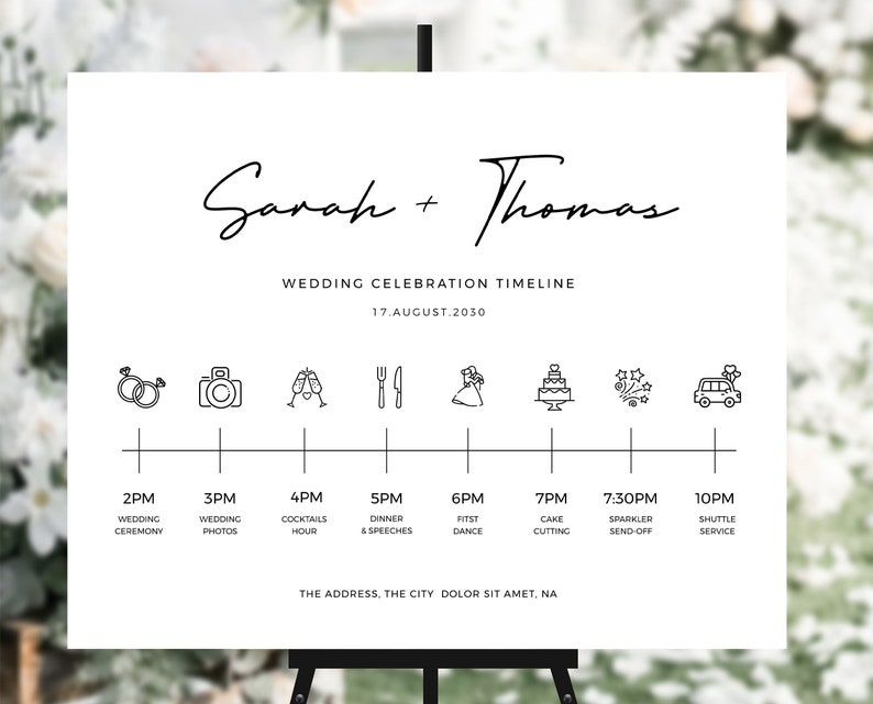 Minimal Script Wedding Timeline Board Template Simple Wedding - Etsy