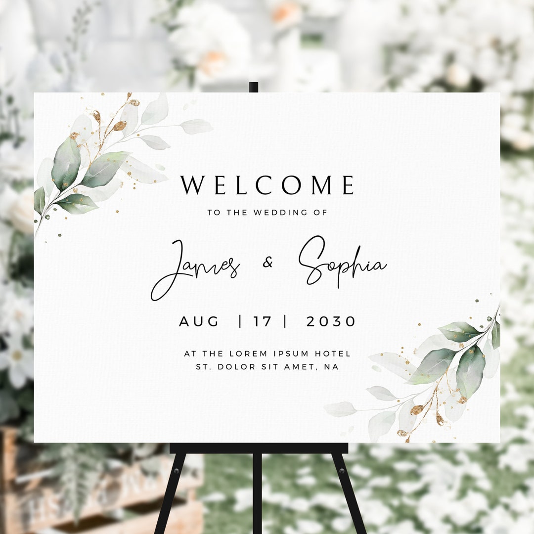 Wedding Simple Welcome Sign, Welcome Sign Poster, Floral Wedding Sign ...