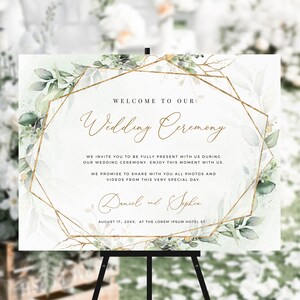 Greenery and Gold Wedding Welcome Sign Board,wedding Welcome Sign ...