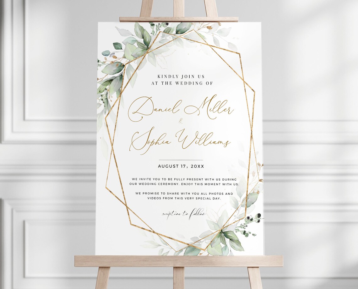 Greenery and Gold Wedding Welcome Sign Board,wedding Welcome Sign ...