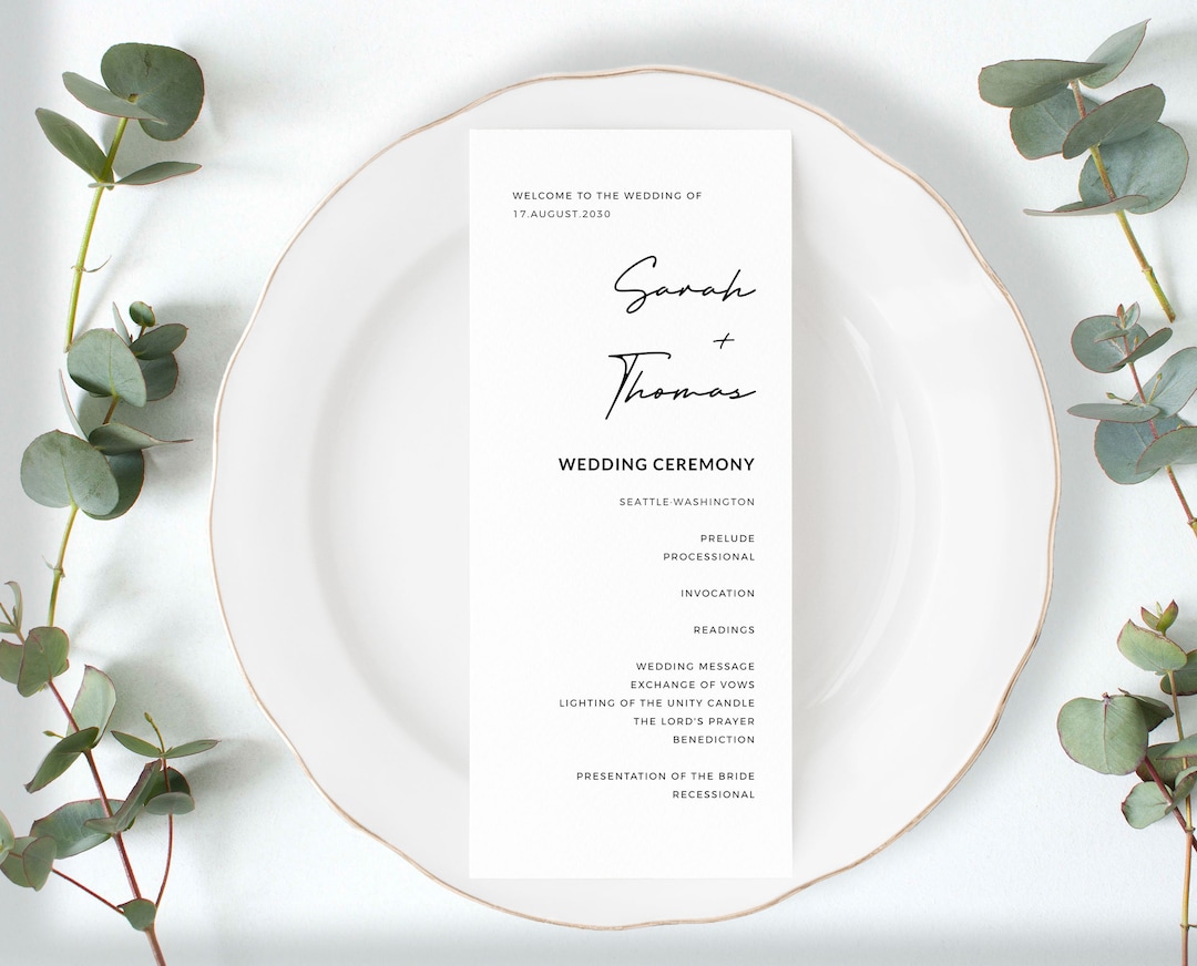 Minimal Script Wedding Program Template, Simple Wedding Plan Cards ...