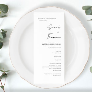 Minimal Script Wedding Program Template, Simple Wedding Plan Cards ...