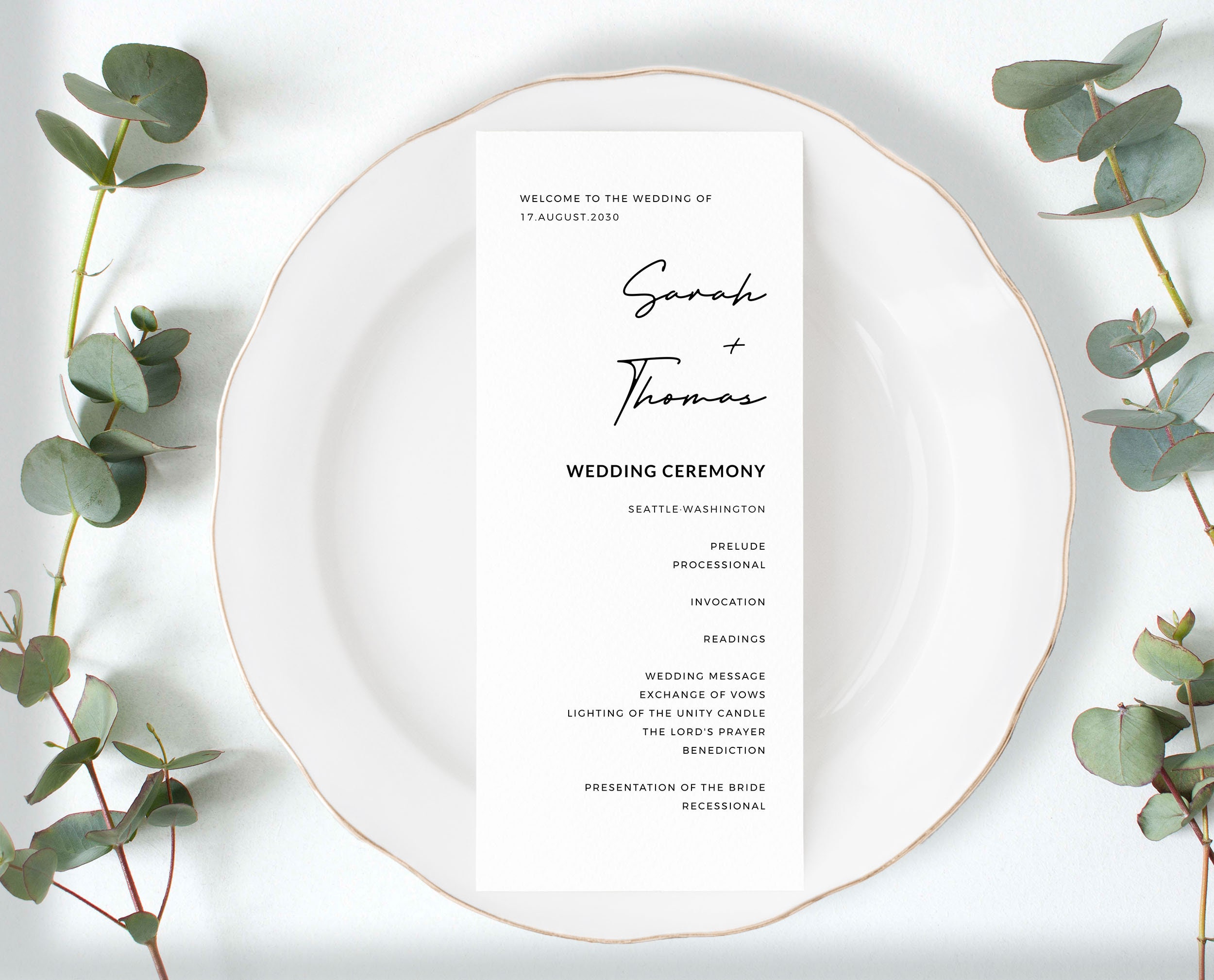 Minimal Script Wedding Program Template, Simple Wedding Plan Cards ...