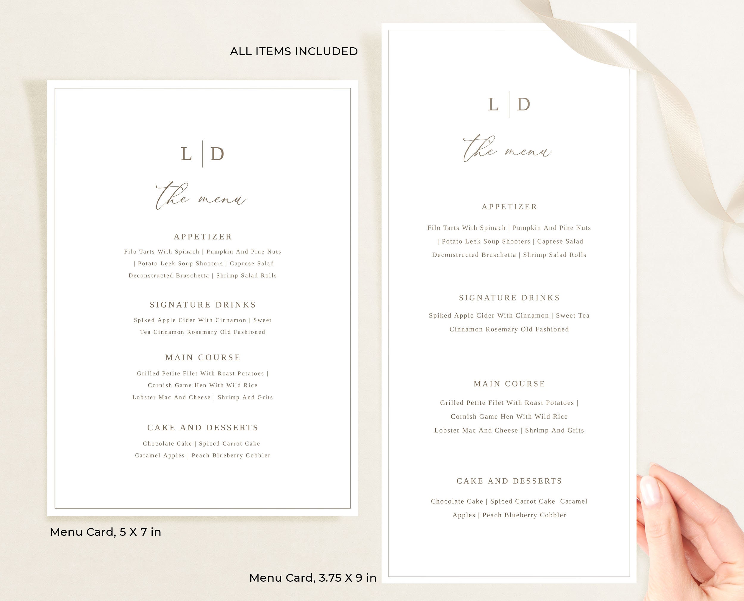 Monogram and Border Wedding Menu Card Template Simple Wedding - Etsy
