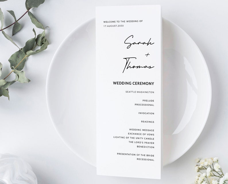 Minimal Script Wedding Program Template Simple Wedding Plan - Etsy
