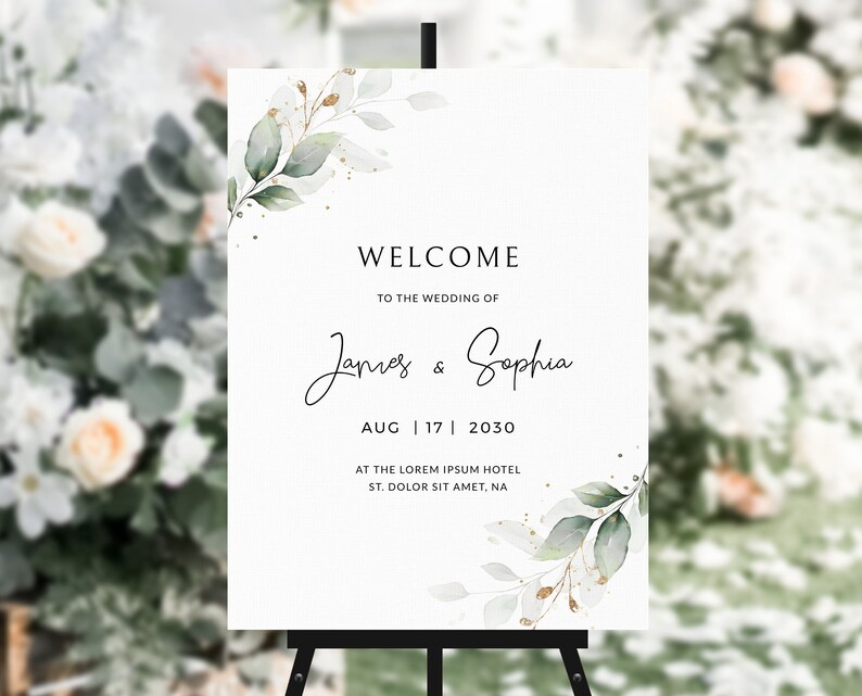 Wedding Simple Welcome Sign, Welcome Sign Poster, Floral Wedding Sign ...