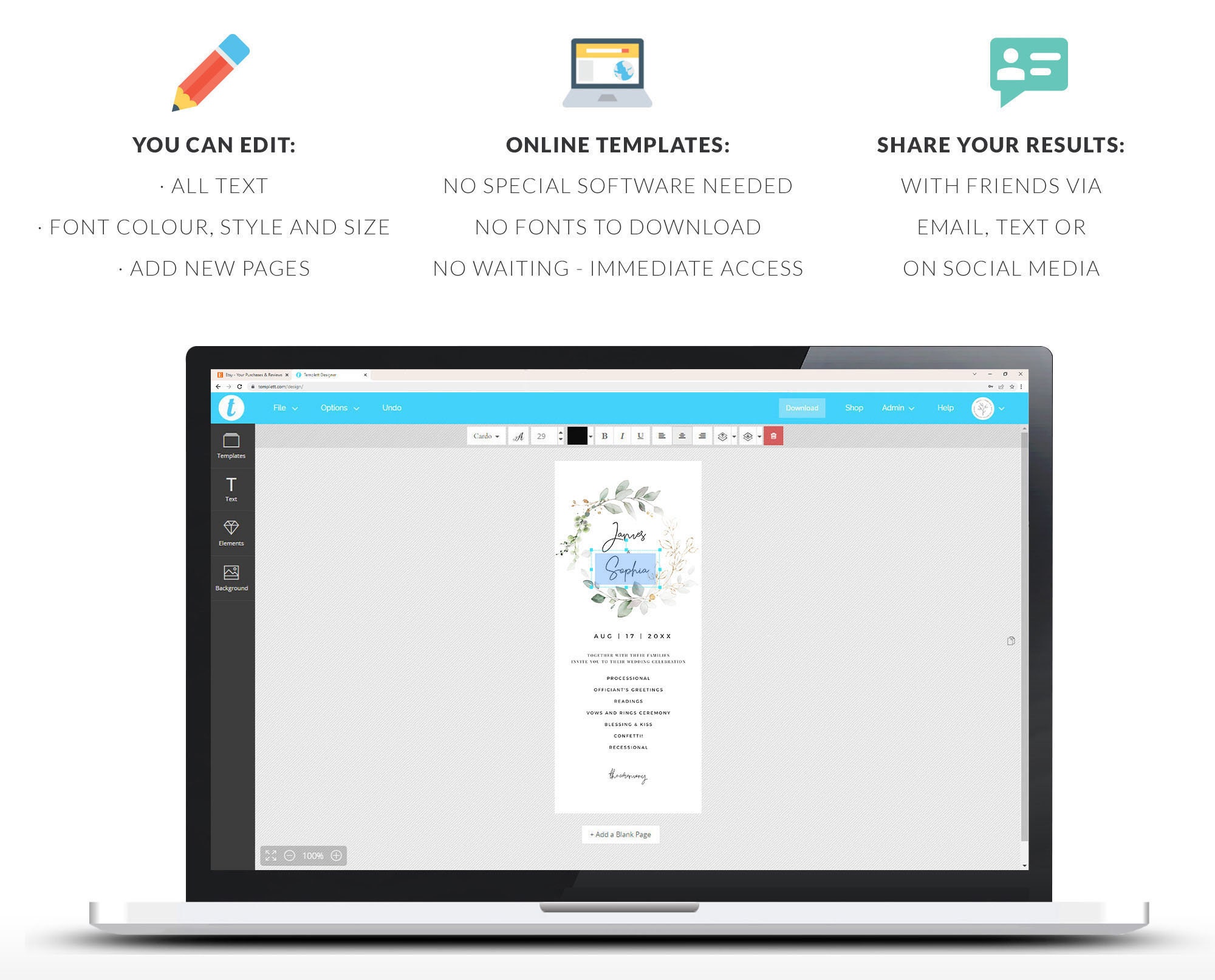 Wedding Simple Program Templatewedding Plan Cards Modern - Etsy