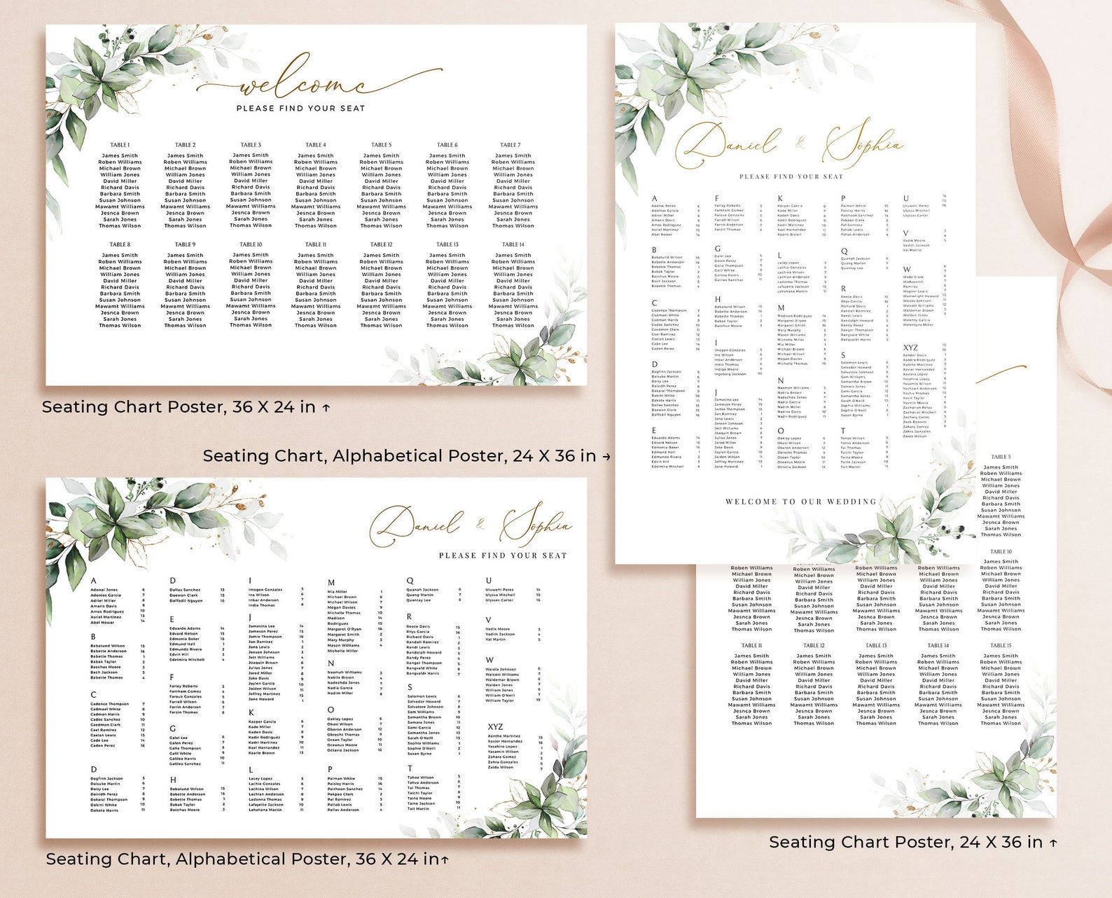 Alphabetical Wedding Seating Chart Template Printable Wedding - Etsy