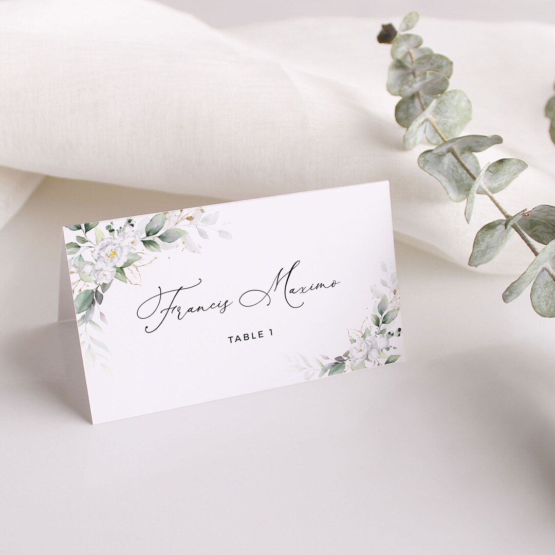 Wedding Place Name Cards,wedding Eucalyptus Watercolor Greenery Leaves ...