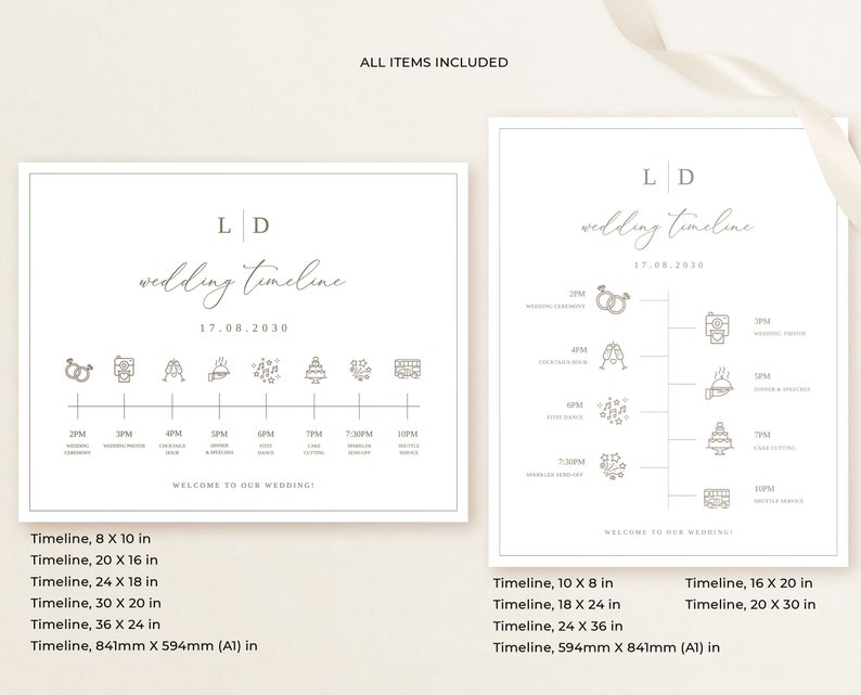 Monogram and Border Wedding Timeline Board Template Simple - Etsy