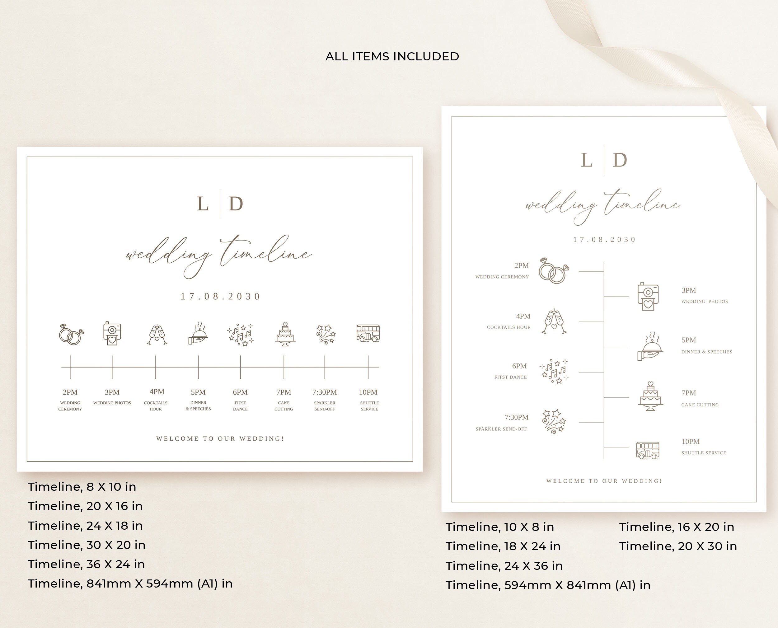 Monogram and Border Wedding Timeline Board Template Simple - Etsy