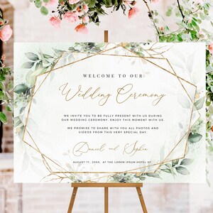 Greenery and Gold Wedding Welcome Sign Board,wedding Welcome Sign ...