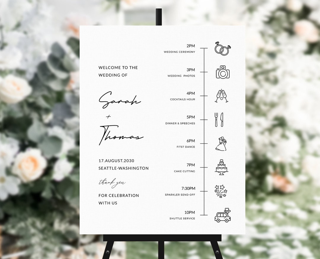 Minimal Script Wedding Timeline Board Template, Simple Wedding ...