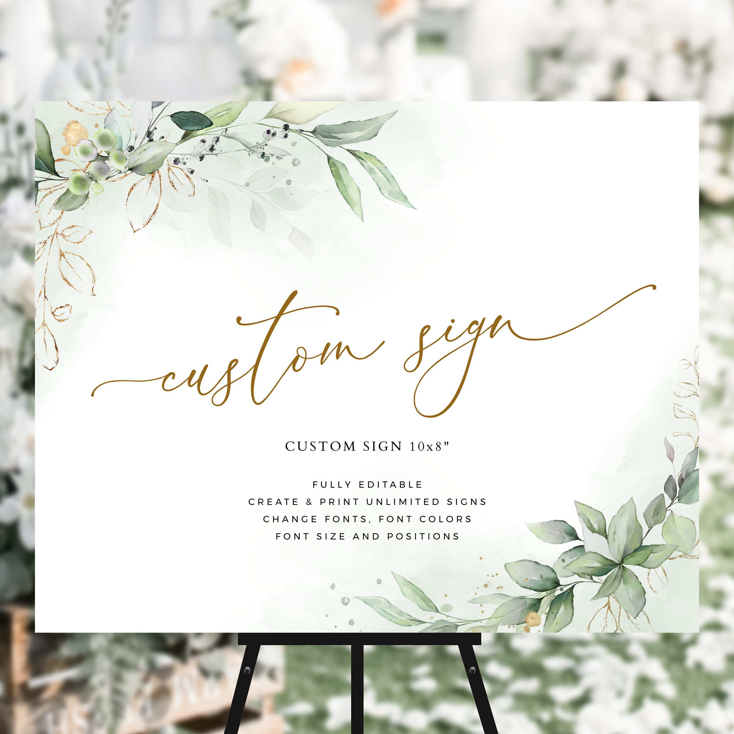 Greenery and Gold Custom Sign Template Eucalyptus Wedding Sign ...
