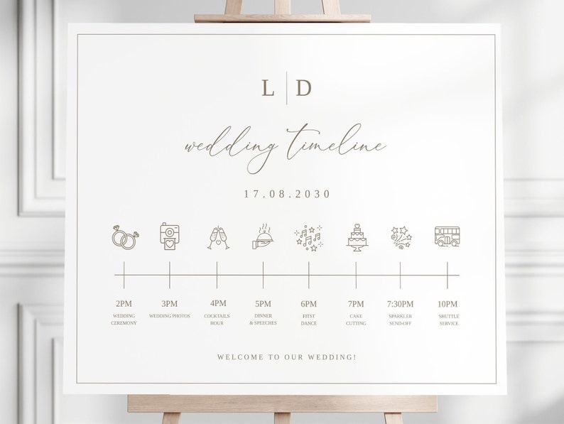Monogram and Border Wedding Timeline Board Template Simple - Etsy