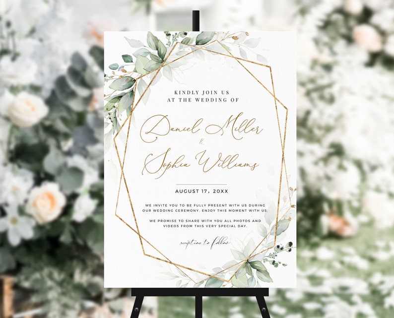 Greenery and Gold Wedding Welcome Sign Board,wedding Welcome Sign ...