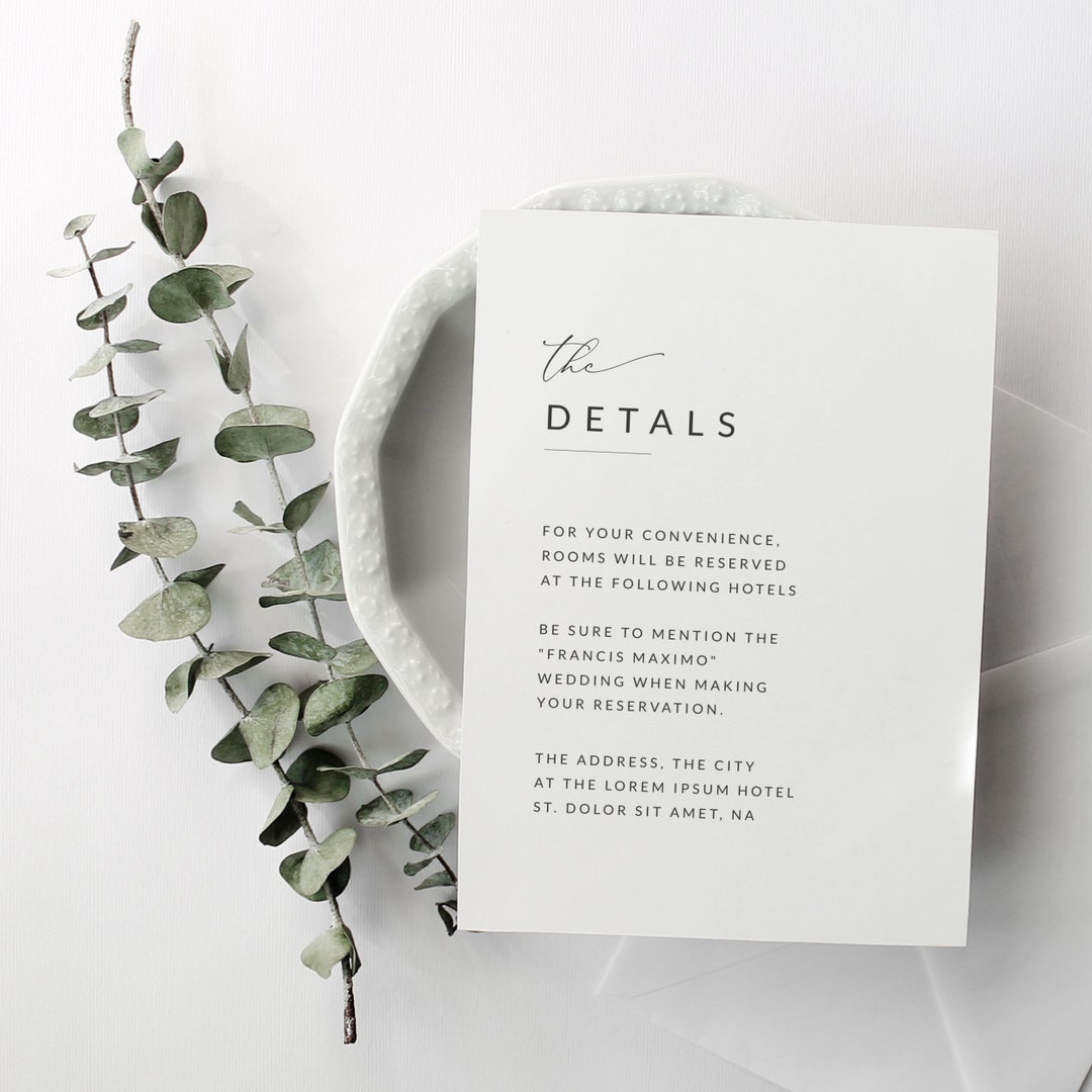 Minimal Modern Wedding Details Card Template, Simple Wedding Details ...