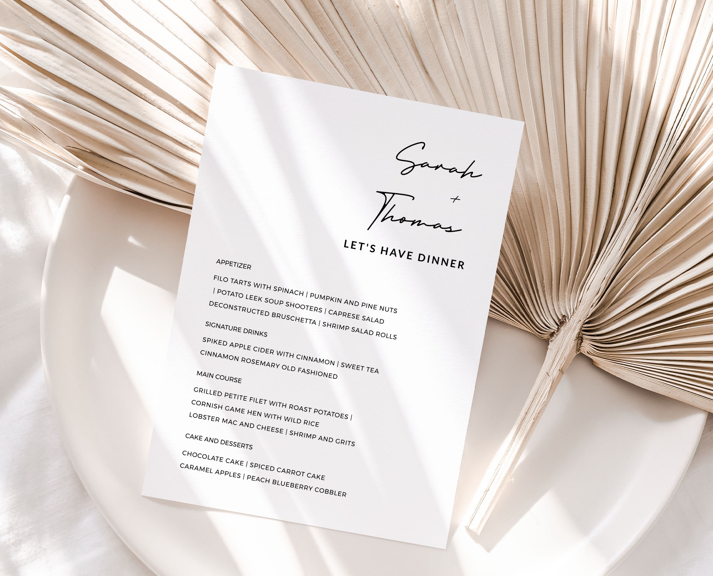 Minimal Script Wedding Menu Card Template, Simple Wedding Menu Card ...